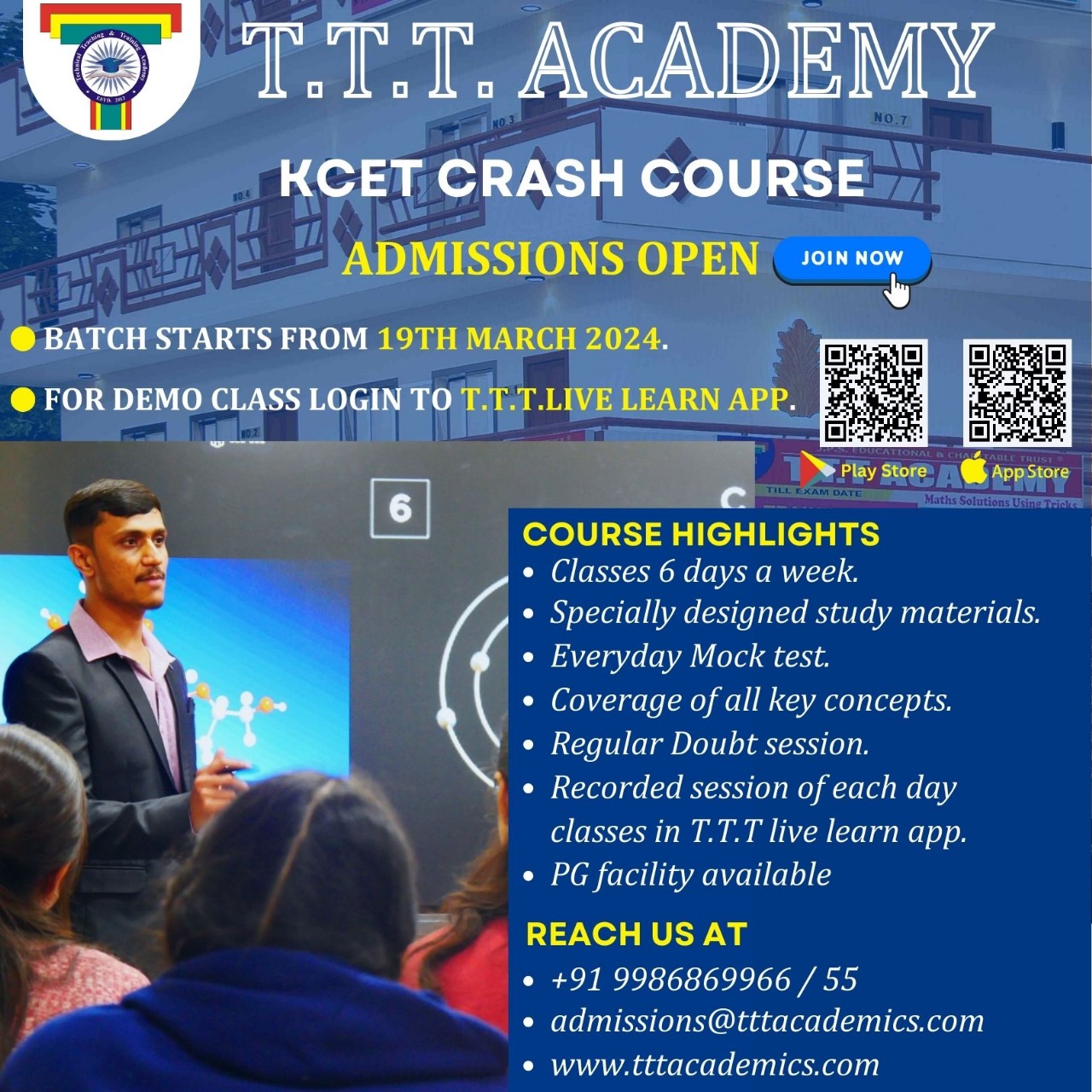 KCET Coaching | TTT ACADEMY | India's No 1 institute | Entrance ...