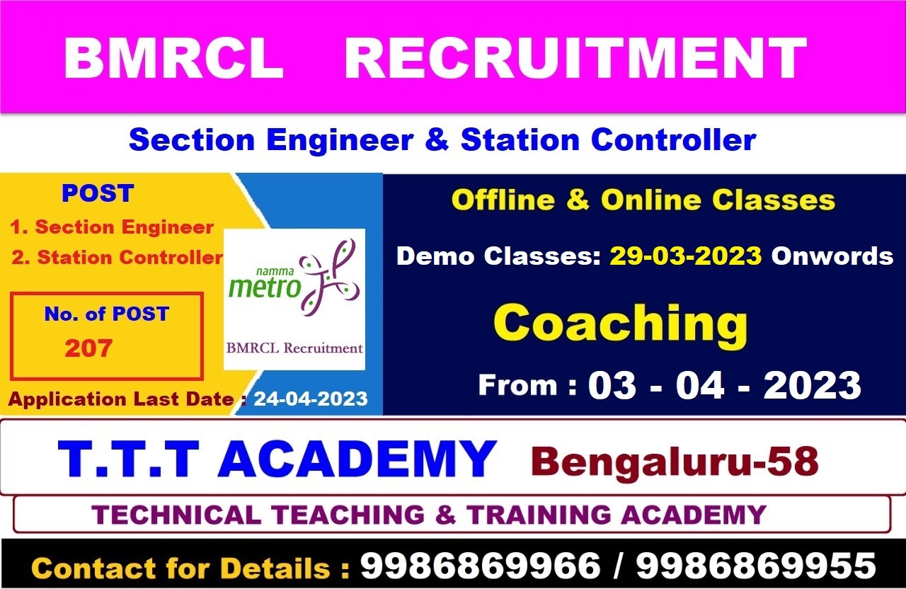 BMRCL Coaching | TTT ACADEMY | India's No 1 institute | Entrance ...